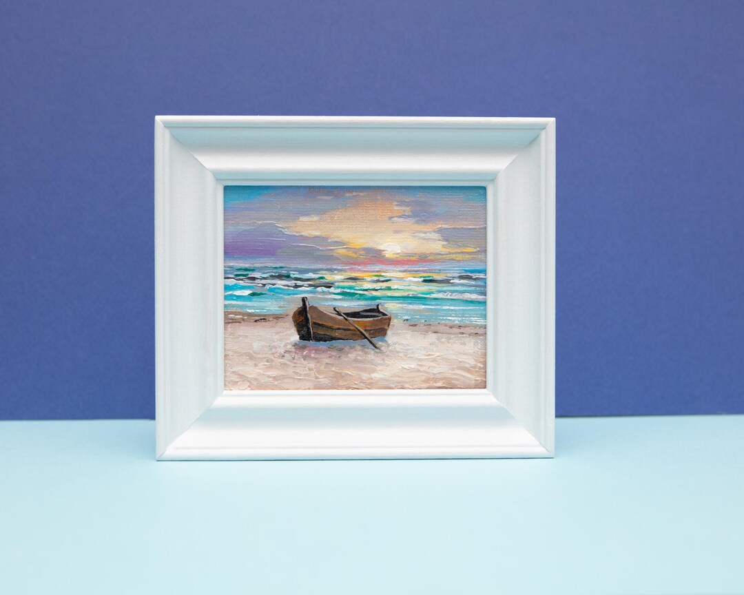 Oil Painting, Seaside, Seascape, Boat, Rustic, Sunset, Sunrise, Coastal ...