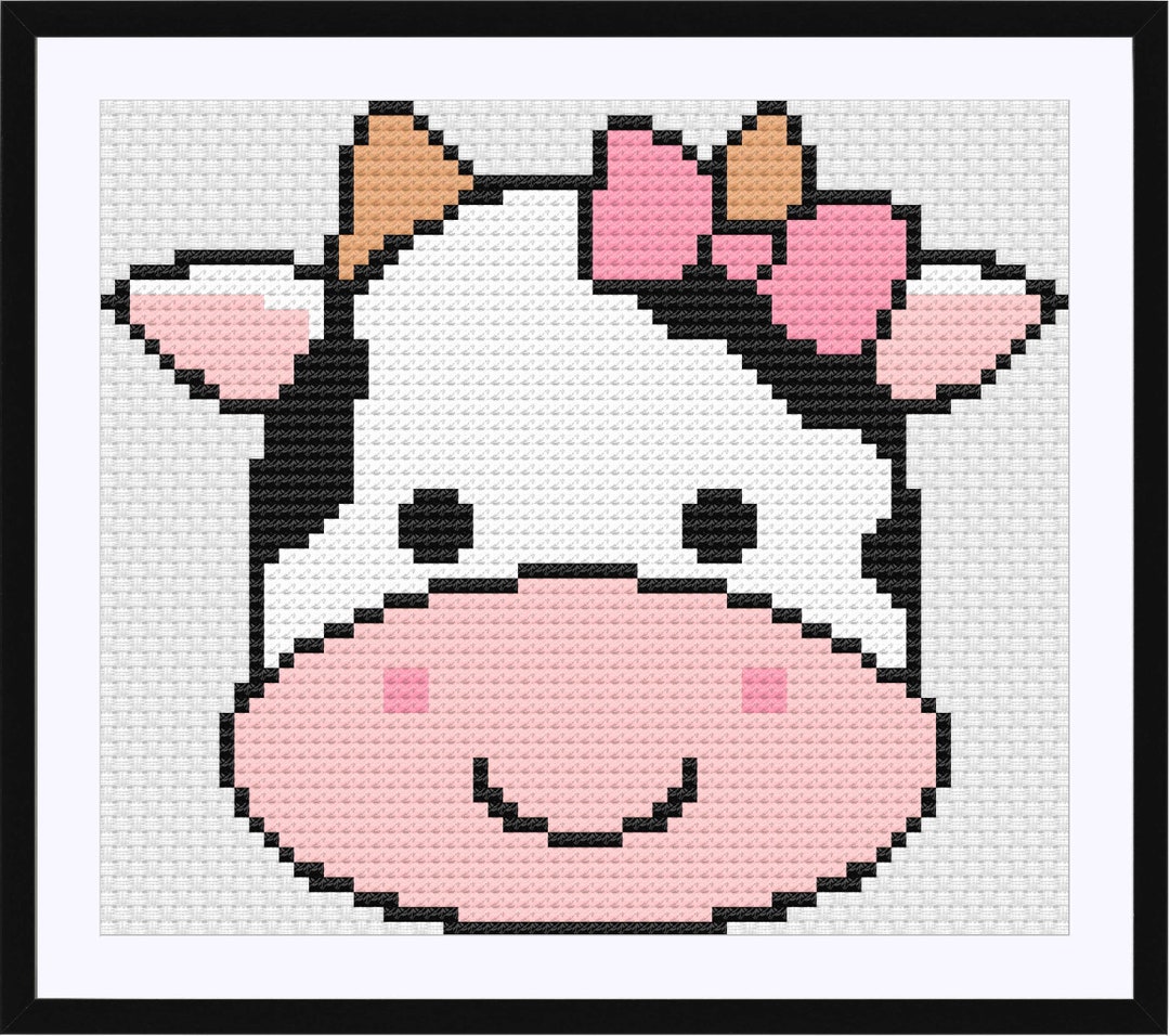 Cute Cow Cross Stitch Pattern, Pink Bow (digital Pattern) - Etsy