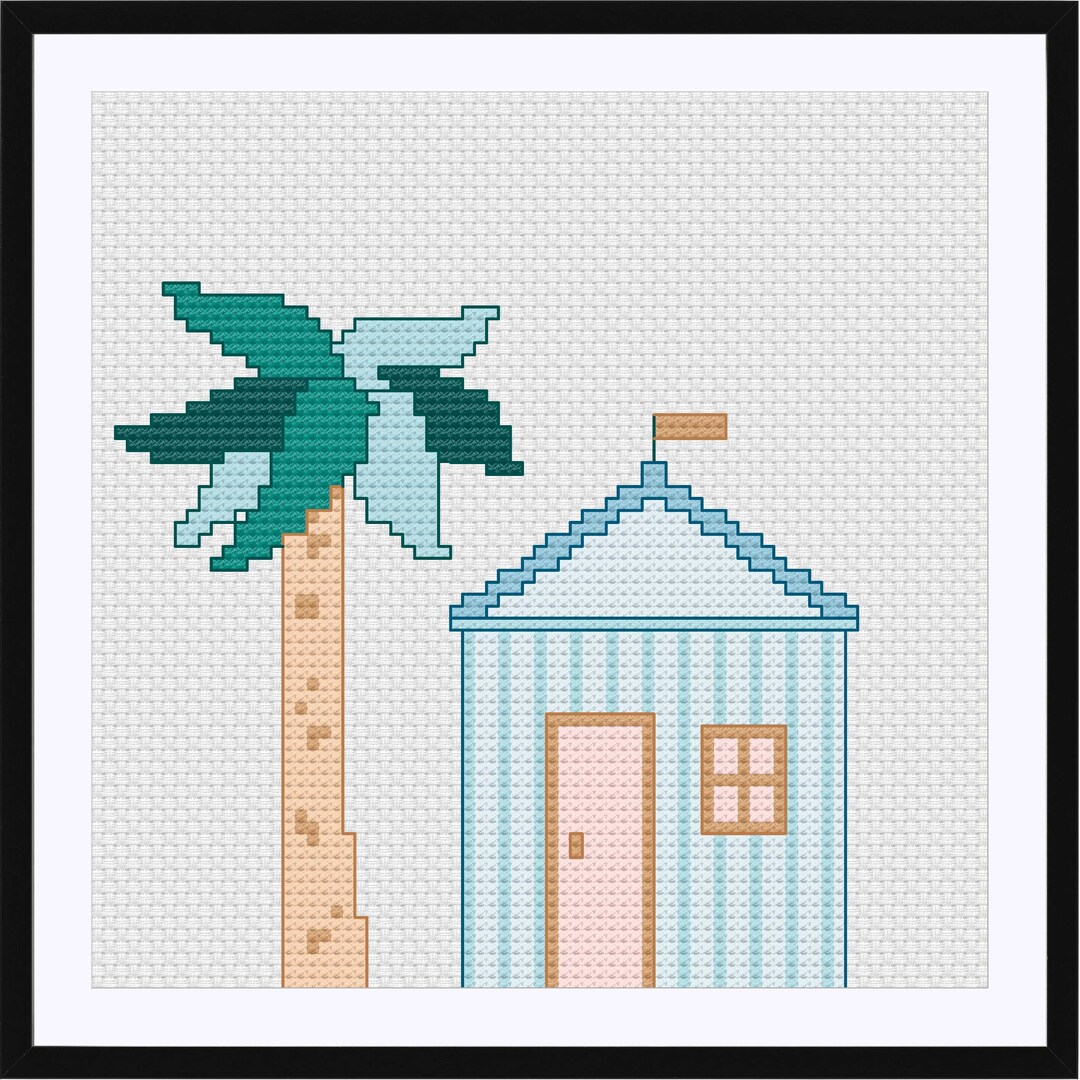 Beach House and Palm Tree Cross Stitch Pattern, Cross Stitch - Etsy
