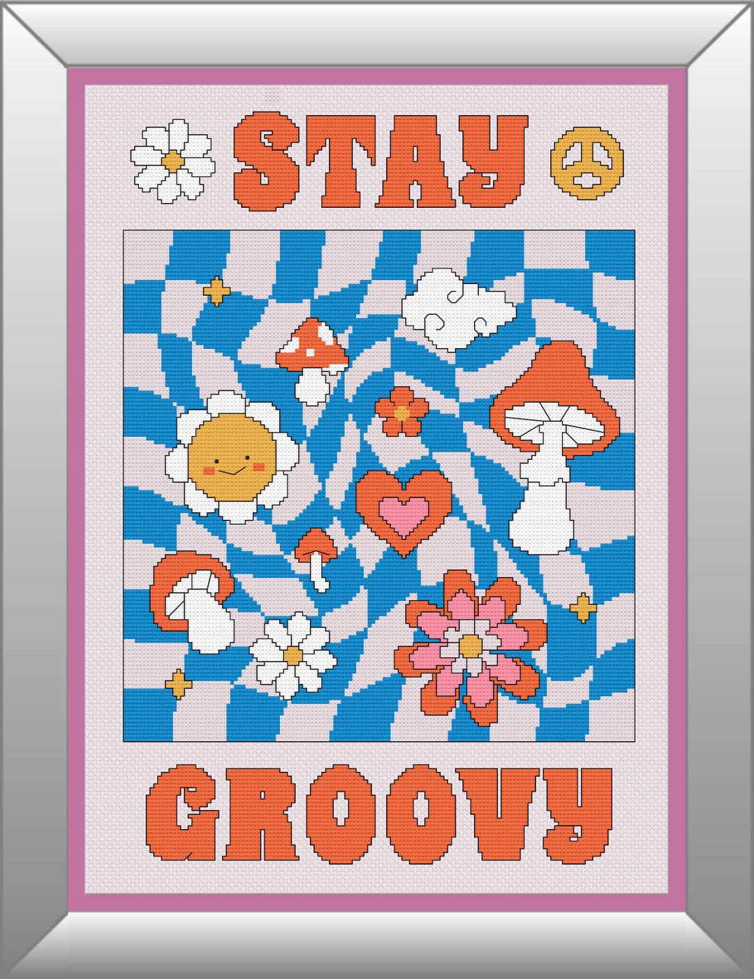 Groovy Mushroom Smiley Face Cross Stitch Pattern (digital Download) - Etsy