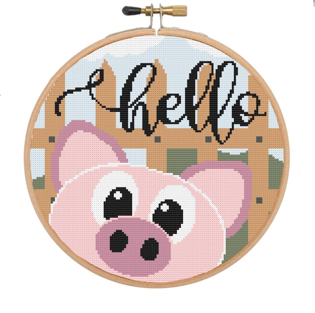 Pig Hello Sign Cross Stitch Pattern: Farmhouse Decor (digital Pattern ...