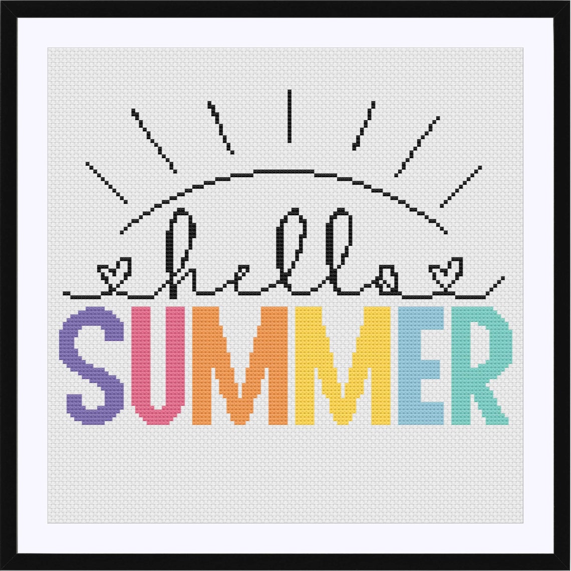 Hello Summer Cross Stitch Pattern: Colorful Beginner Design (digital Download) - Etsy