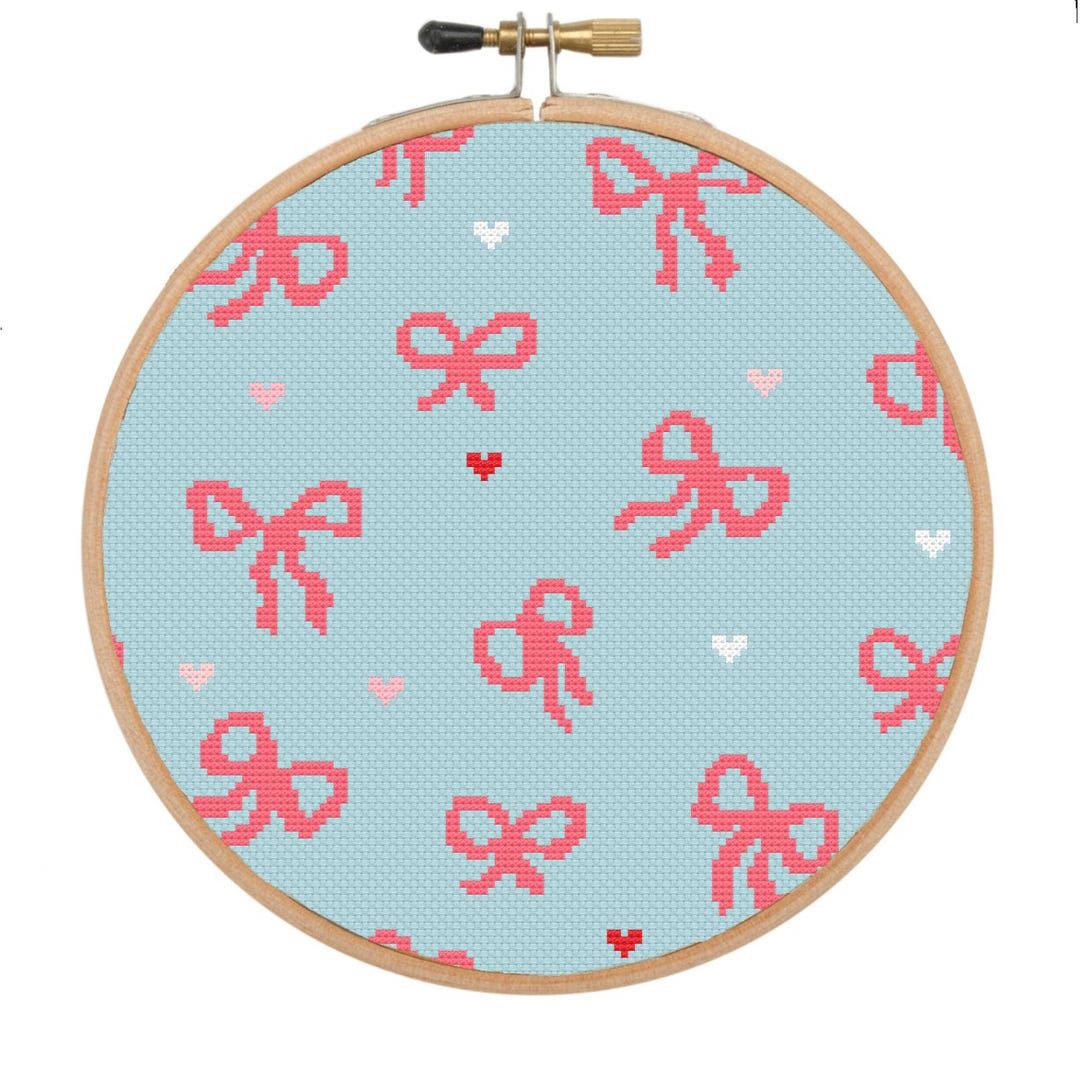 Bow Cross Stitch Pattern: Hearts, Pink & Red (digital Download) - Etsy