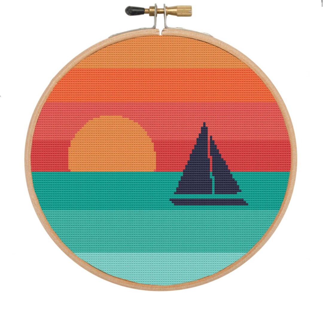 Sunset Sailboat Scene Stitch Pattern, Cross Stitch - Etsy