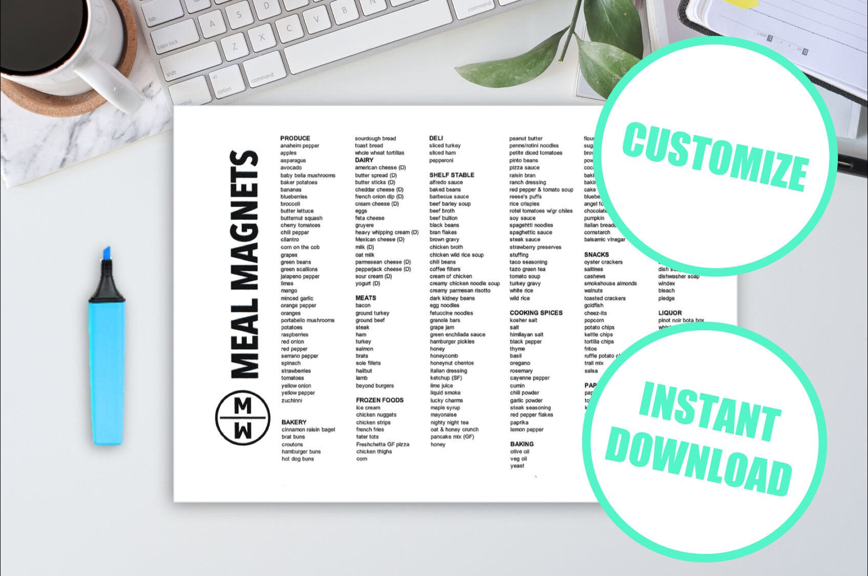 Meal Magnets Master Grocery List Printable Customizable - Etsy