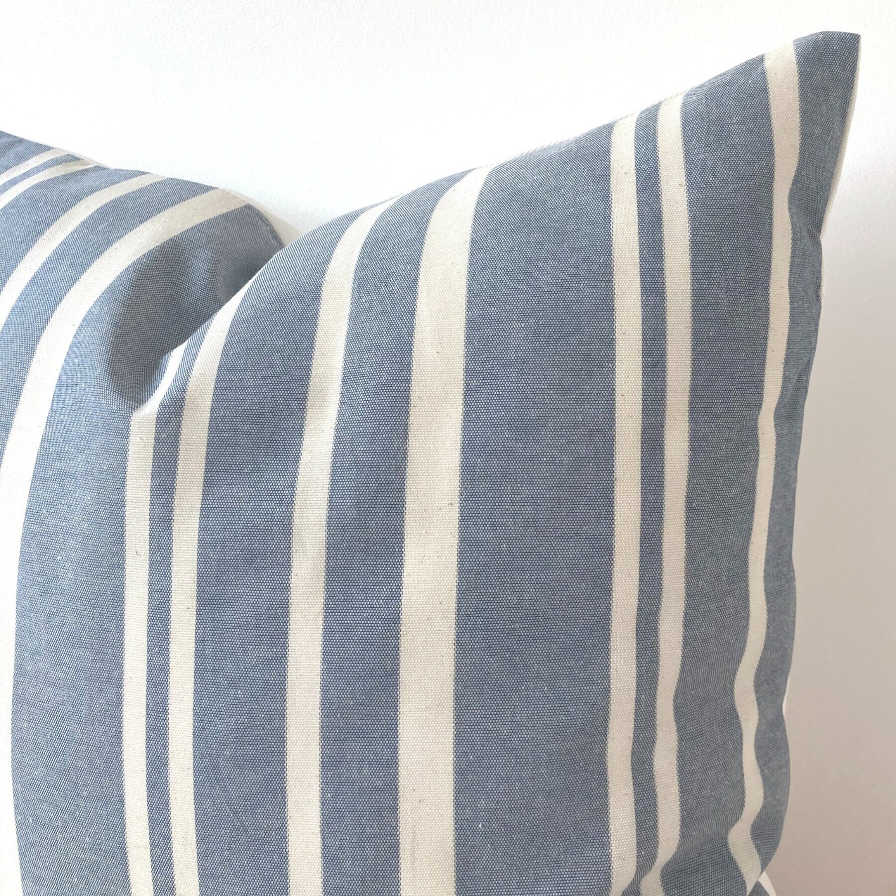 Blue Striped Pillow Cover Set Coastal Natural Linen Pillow - Etsy