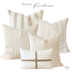 Neutral Throw Pillow Cover Set, Tan Striped Pillows, Textured Neutral ...