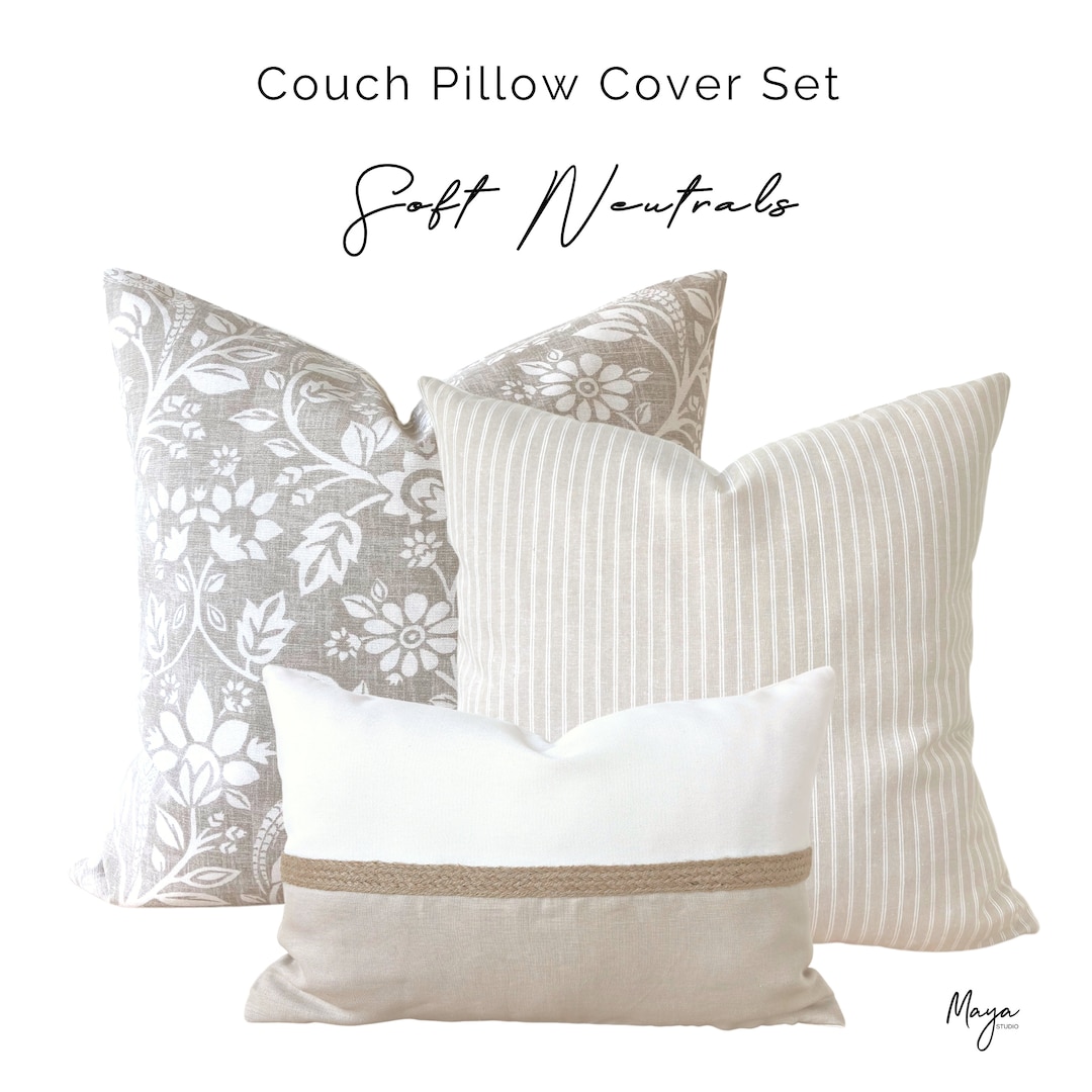 Neutral Pillow Cover Set, Beige Pillow Cover Set, Taupe Floral Throw ...