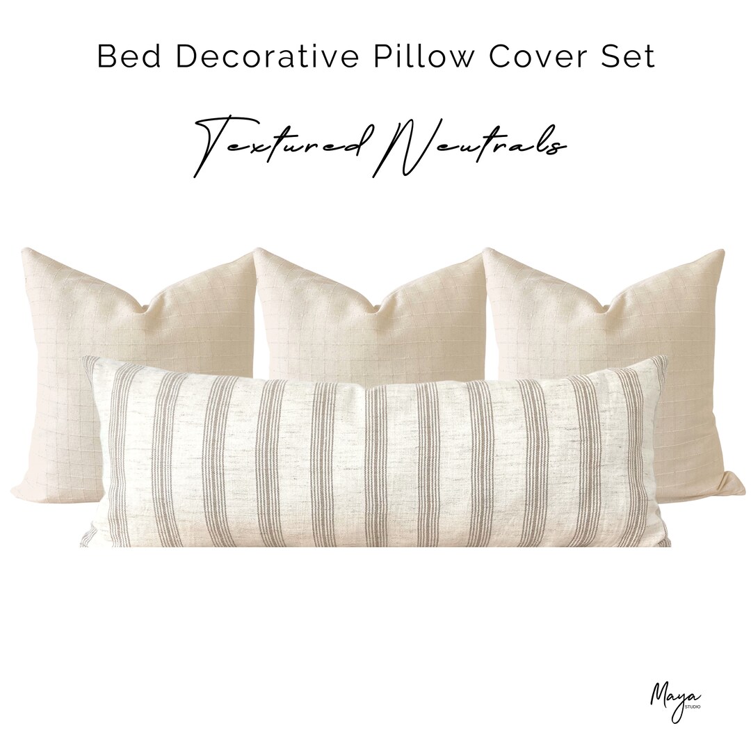 Textured Decorative Bed Pillow Cover Set, Neutral Bed Pillowcase Set ...