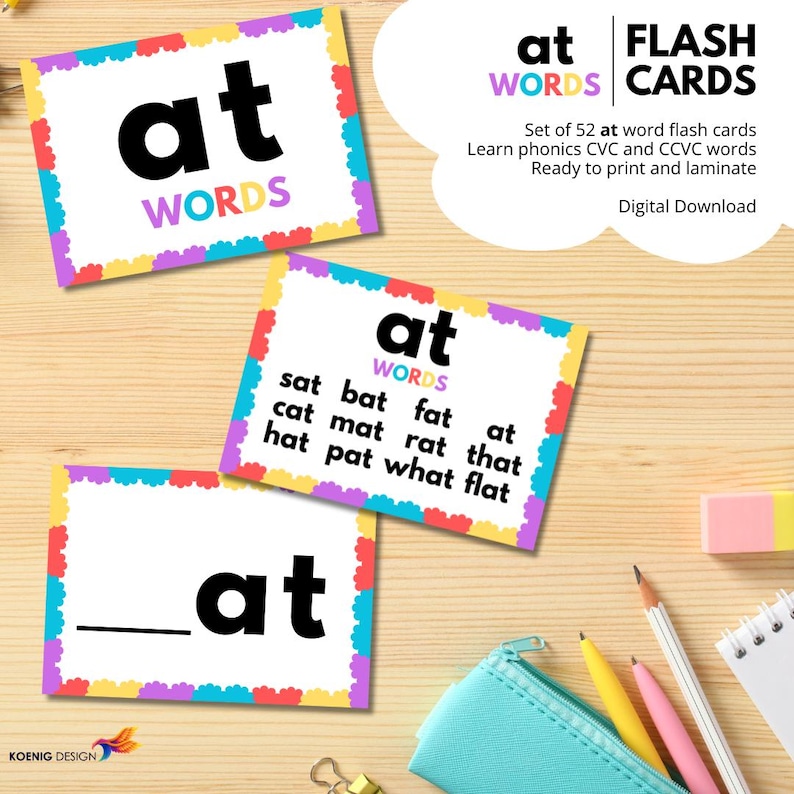 At Word Flash Cards - Phonics - CVC Sight Words - Education Resources ...