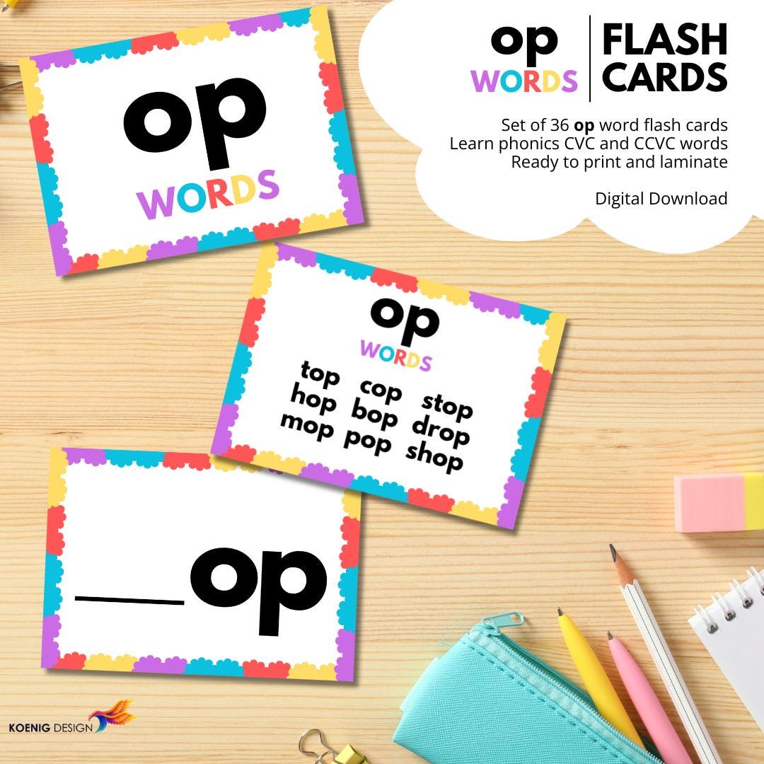 Op Word Flash Cards - Phonics - CVC Sight Words - Education Resources ...