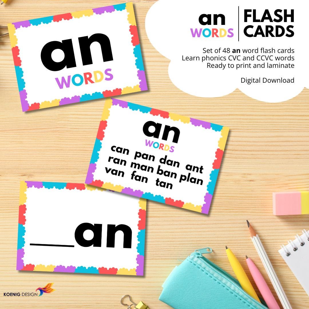 An Word Flash Cards - Phonics - CVC Sight Words - Education Resources ...