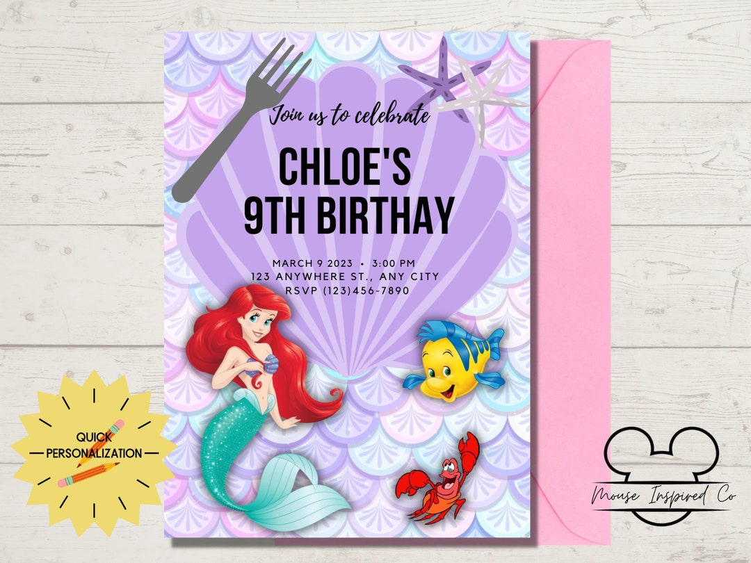 Ariel Invite Mermaid Birthday Invitation Mermaid Invite Princess ...