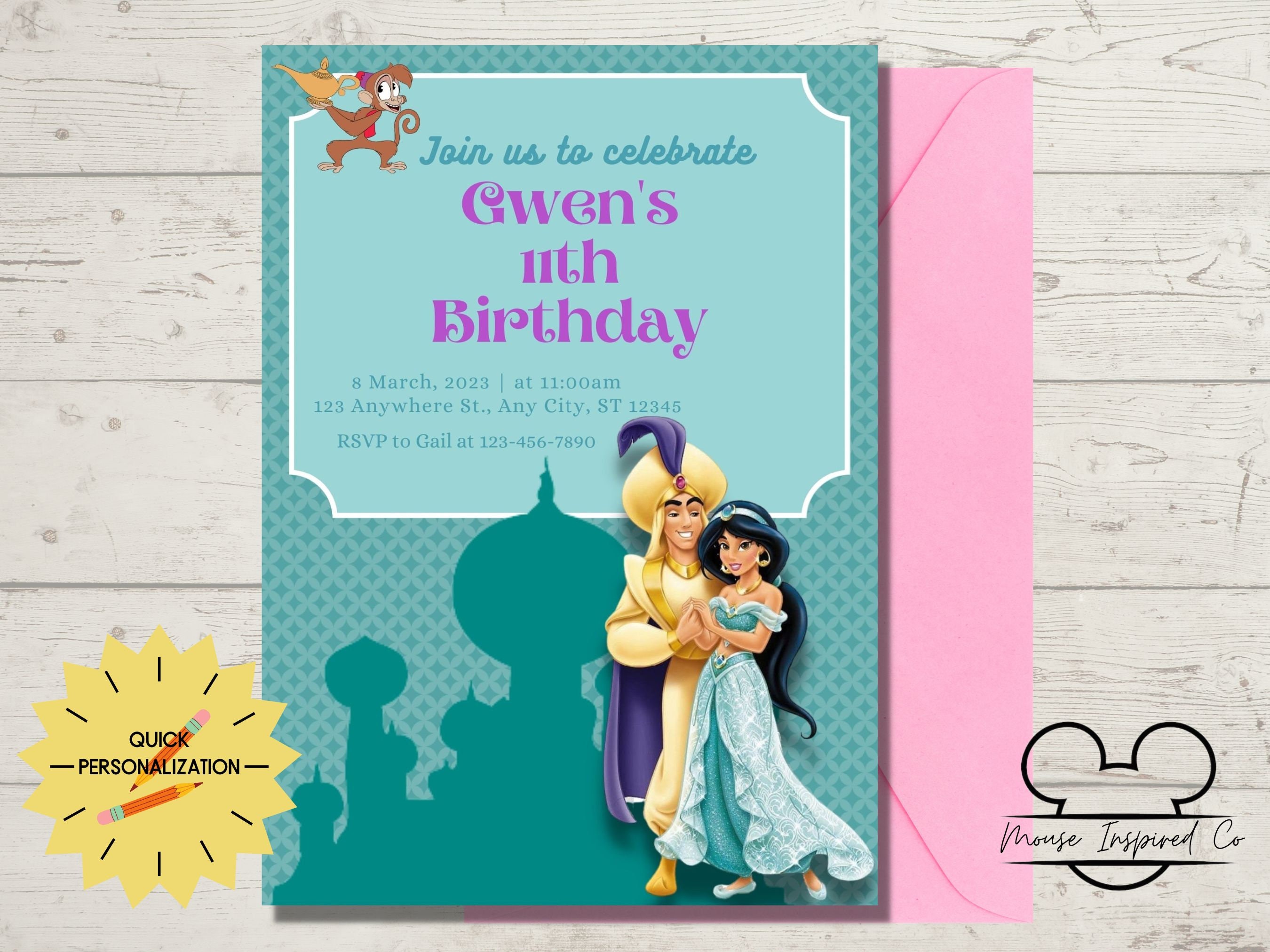 Princess Jasmine Birthday Invitation | Aladdin Invite Digital ...