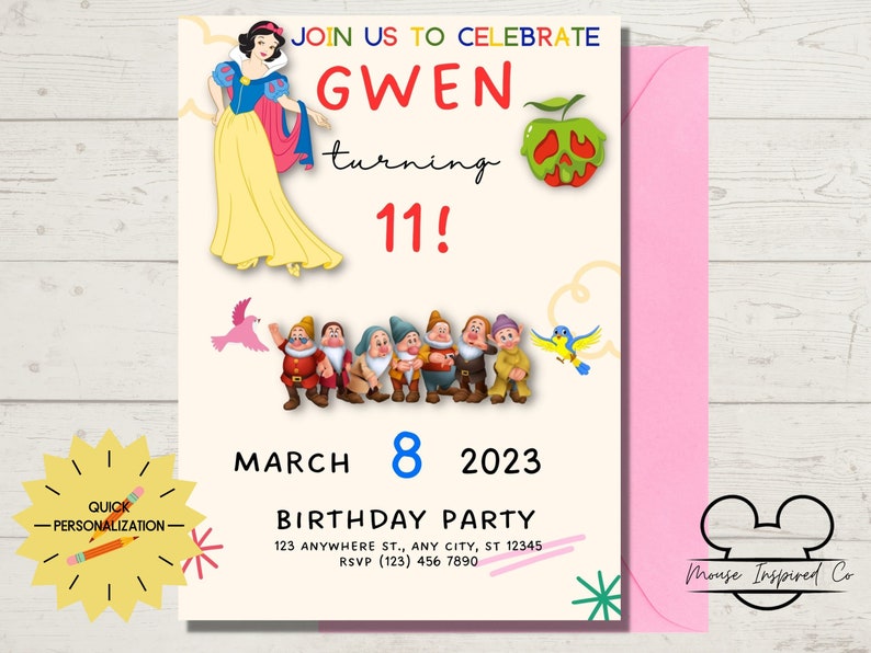 Snow White Invitation, Snow White Birthday Invitation, Snow White Party ...