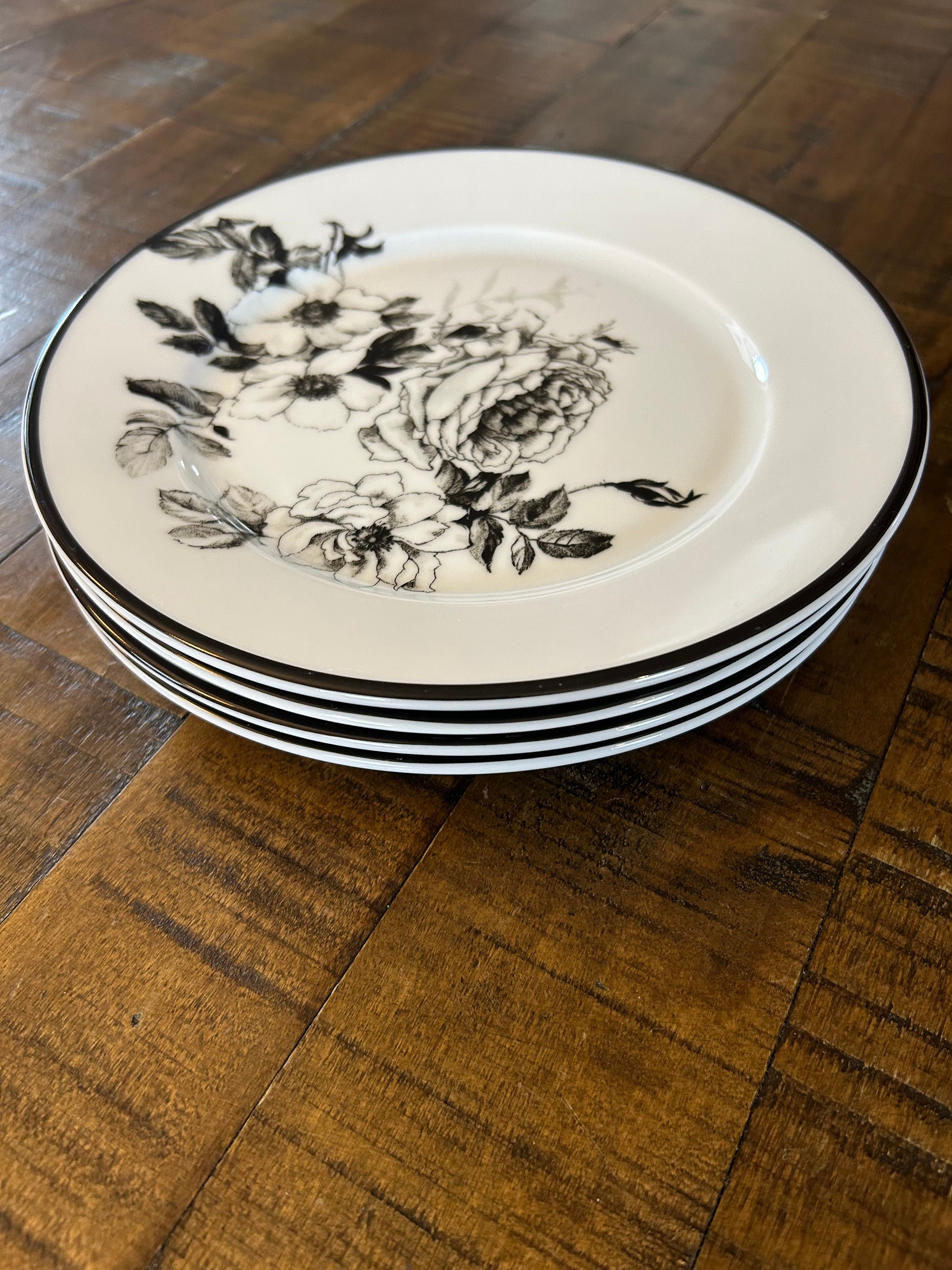 APILCO France Floral Black and White Salad Plate Set - Etsy