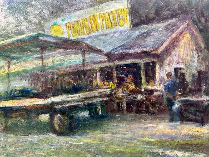 Vintage Pumpkin Patch Oil Painting in a Vinatge Gray Wood Frame - Etsy