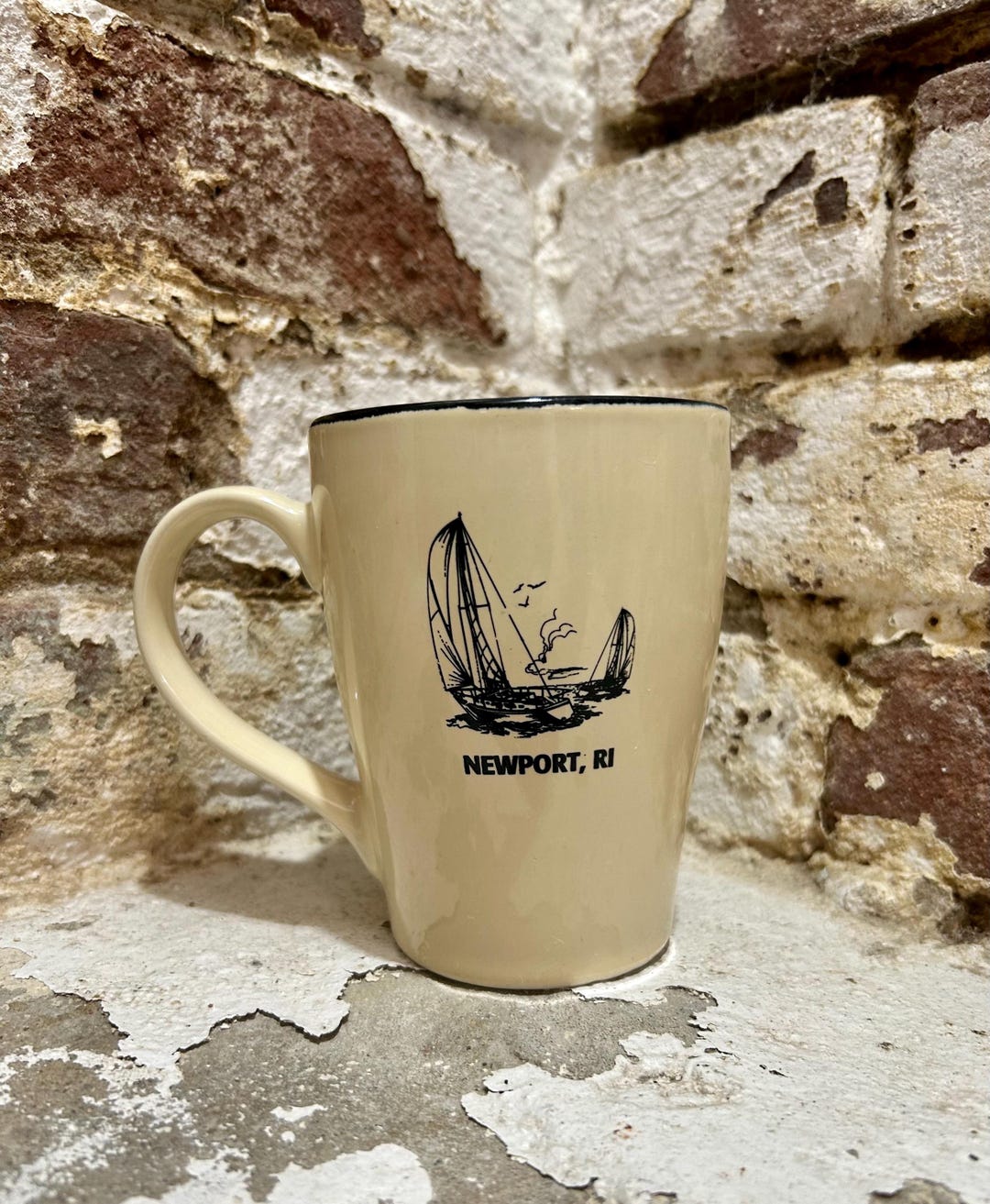 Vintage Newport Rhode Island Mug in Cream and Black, Featuring a ...