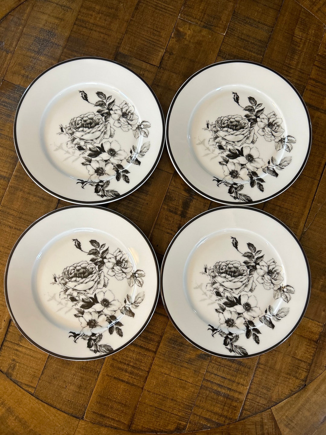 APILCO France Floral Black and White Salad Plate Set - Etsy