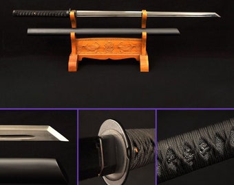 Handmade 40'' Black Dragon Ninja Sword 9260 Spring Steel Japanese ...
