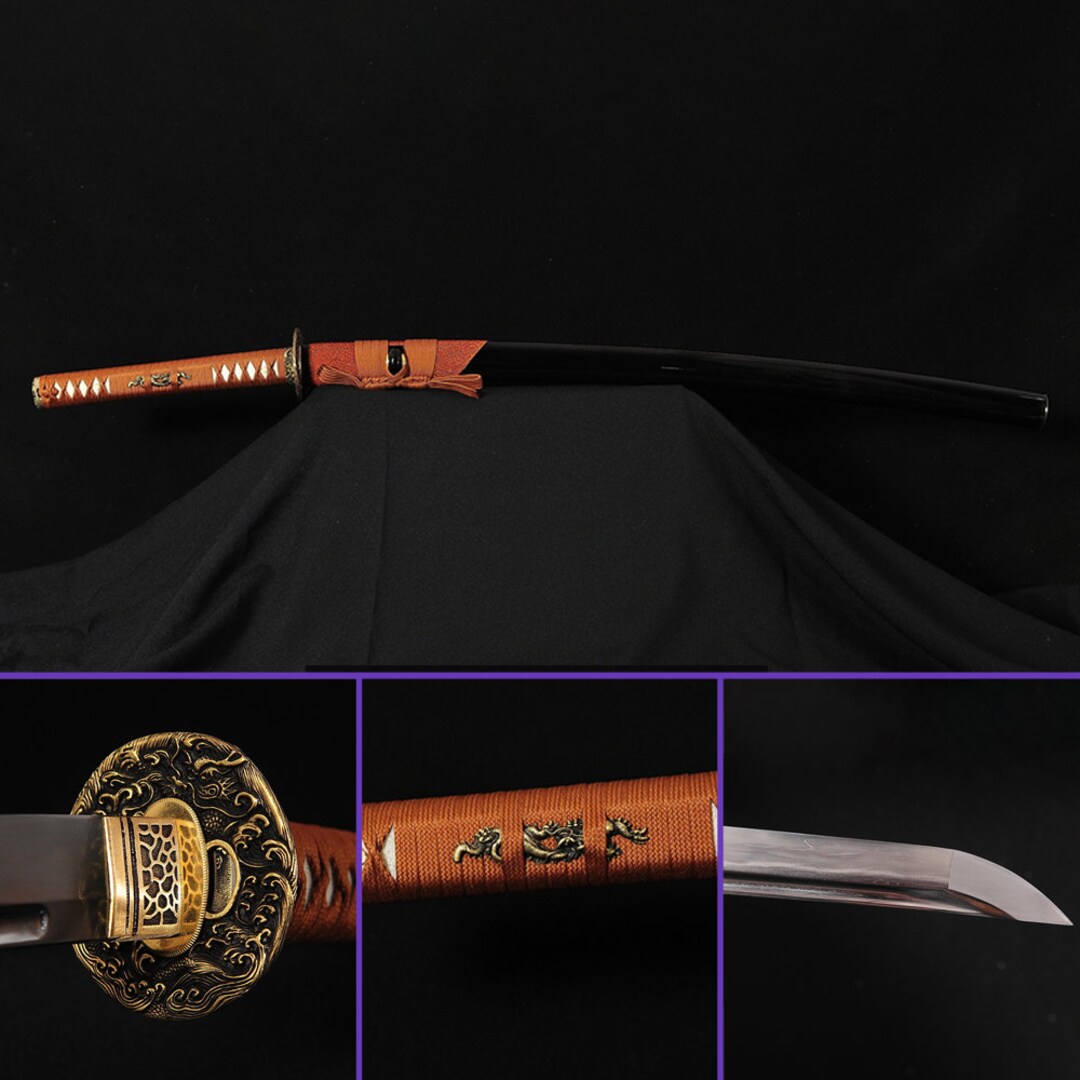Cocoa Moonlight Katana Sword Sanmai Engraved Steel Blade seas Waves ...