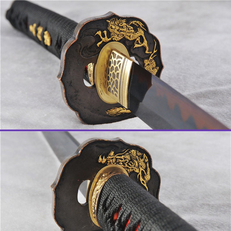 Katana Sword 1095 High-carbon Blade Hidden Cloudy Dragon Copper Tsuba ...