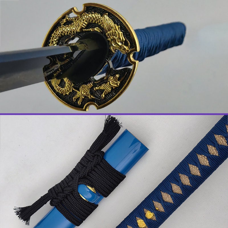 Katana Sword T10 Steel Blue Blade With Engraving Sky Blue Saya Emperor ...