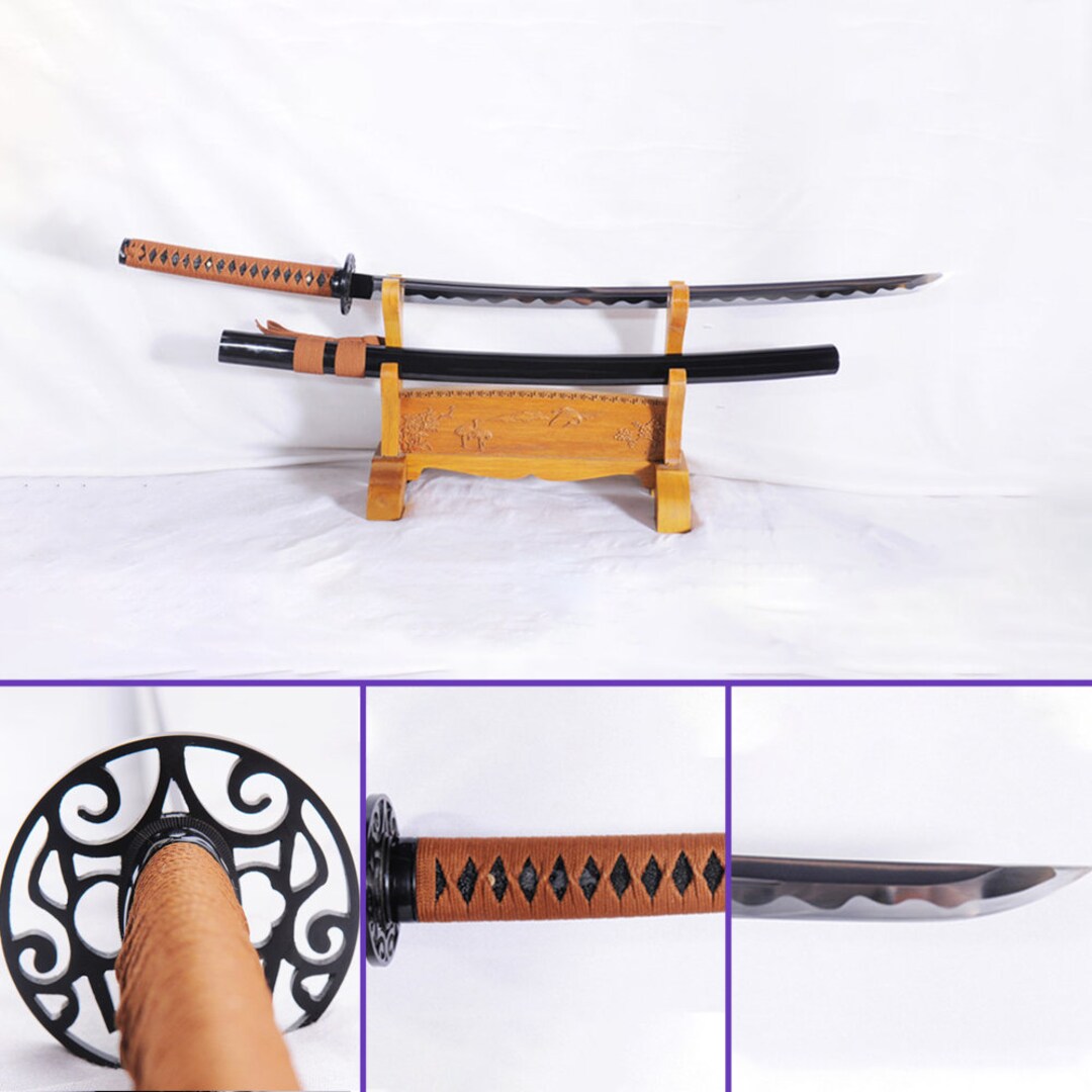Katana Sword 1060 Wave Pattern Sword Masked Abstractions Iron Tsuba ...