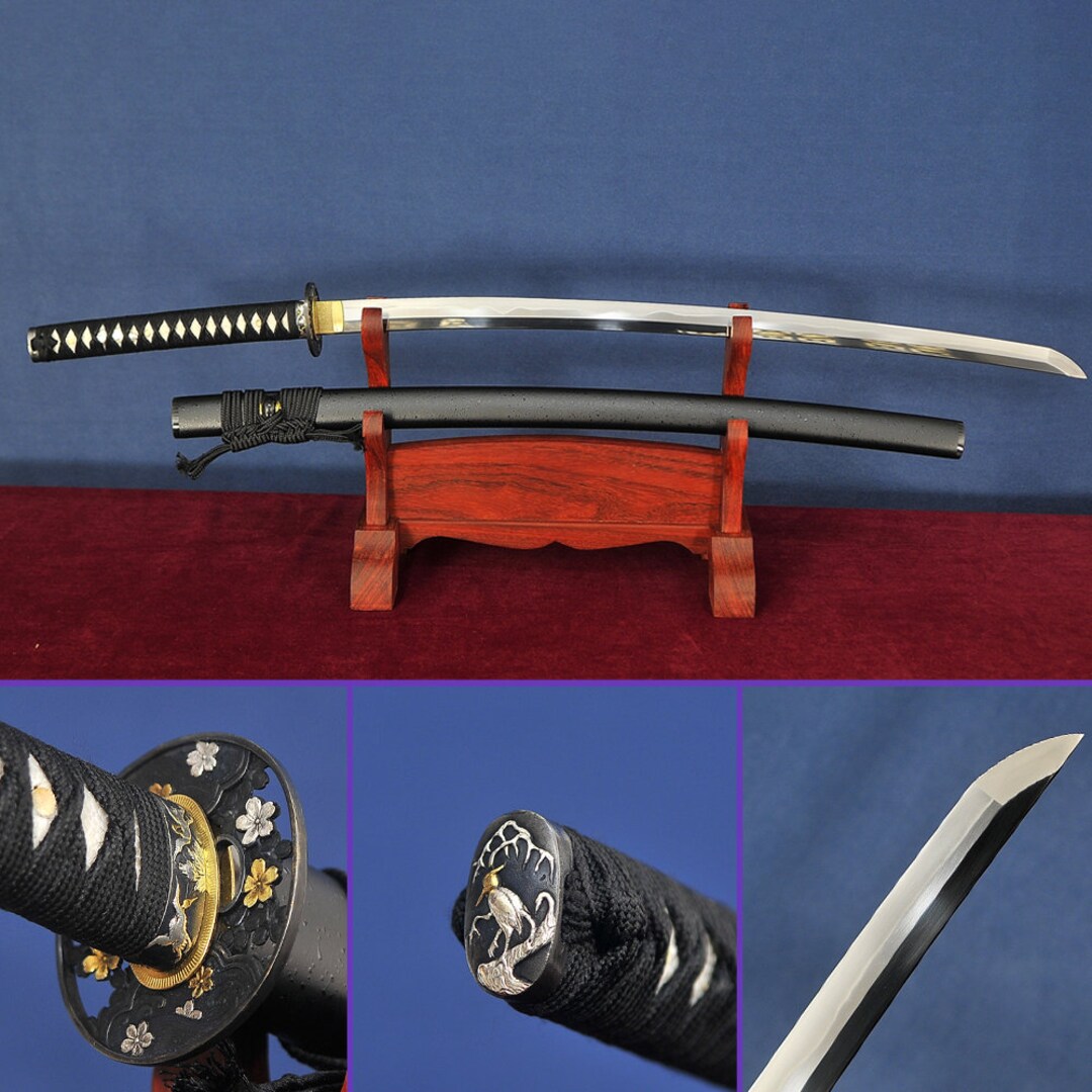 Divine Onyx Moon Katana Sword T10 Steel Blade Flowery Stork Premium ...