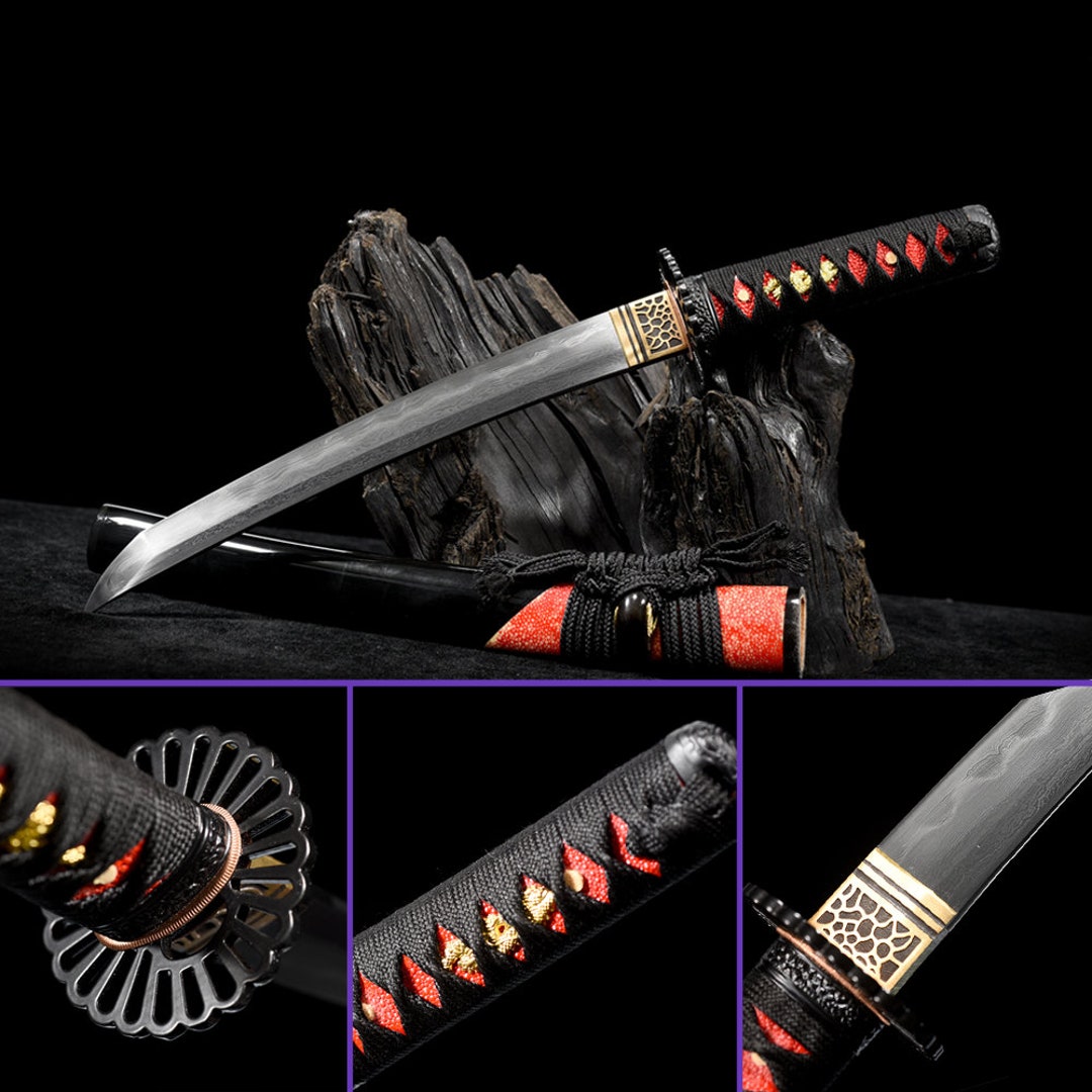 Japanese Tanto 1045 High-carbon Steel Enflowered Iron Tsuba Battle ...