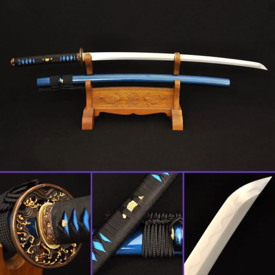 Midnight Cobalt Whisper Katana Sword 1060 Folded Steel Sword Sky Blue ...