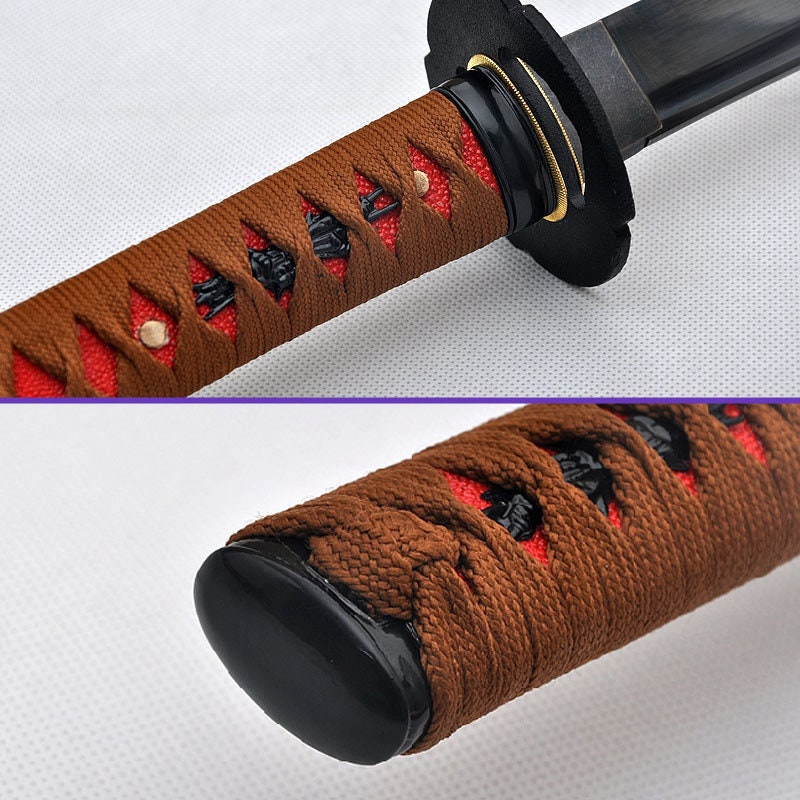 Wakizashi 1060 High-carbon Black Steel Red Saya & Brown Sageo Battle ...