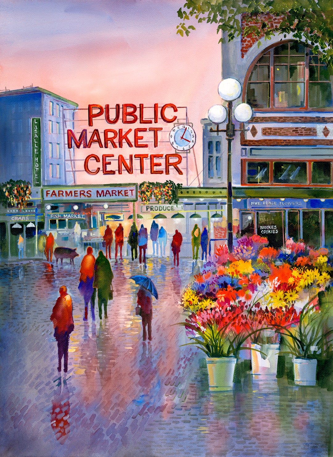Seattle Public Market, John Ebner, Pike Street Market, Watercolor ...