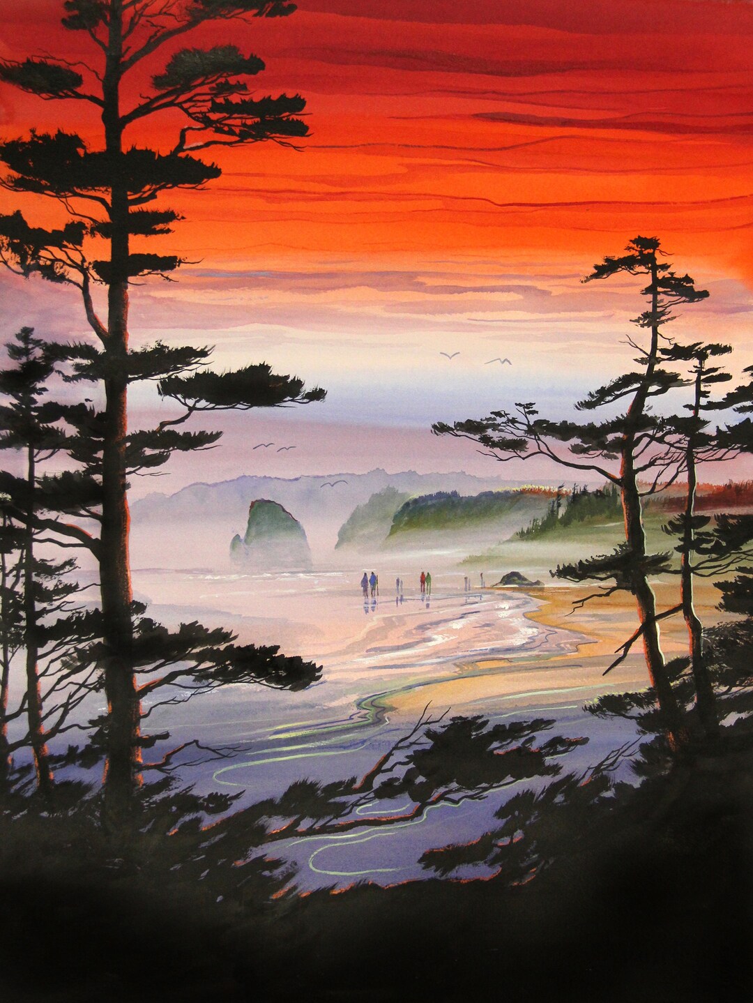 Red Sky on Cannon Beach, John Ebner 8” X 10” Decorative Ceramic Tile ...