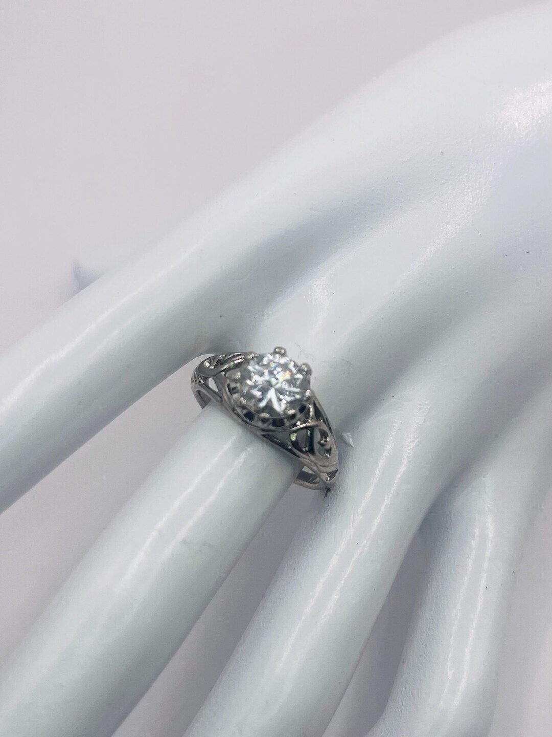 Vintage Lind Sterling 925 Silver Filigree Brilliant Cut Huge Solitaire ...