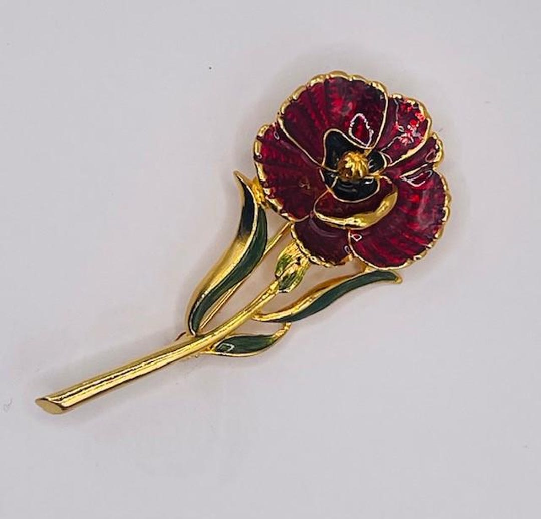 Vintage Multilana Stunning Gold and Enamel Red Poppy Brooch. *FREE ...