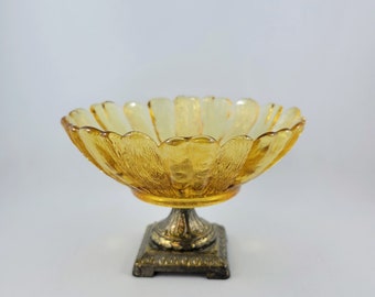 Glass Compote With Metal Base - Etsy