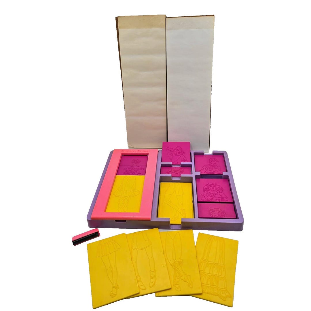 Vintage 1989 Hasbro Fashion Plates Design Kit 13 Rubbing Plates Purple ...