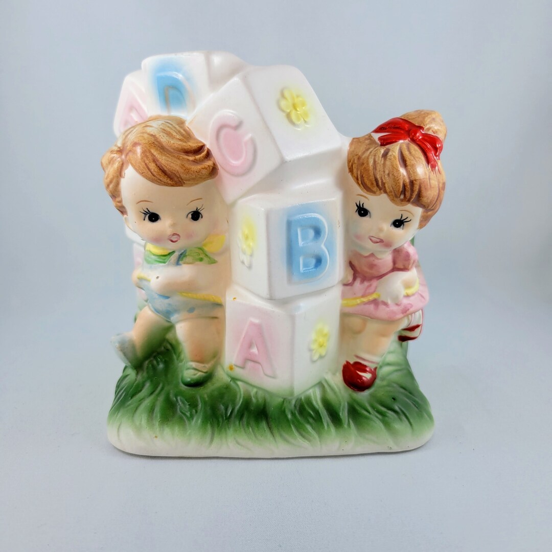Planter Vintage Relpo Baby Blocks Children Japan 6575 Nursery Flowers ...