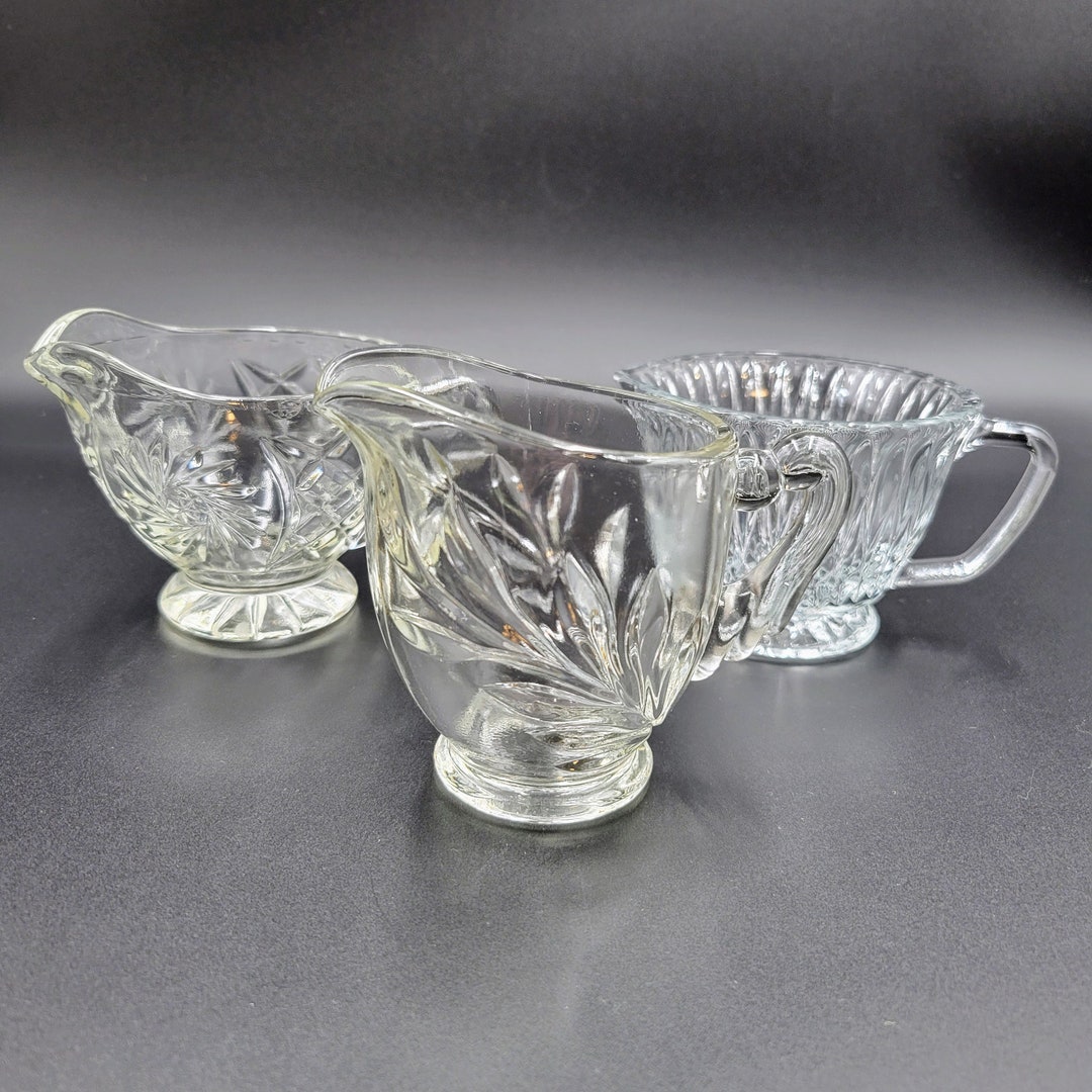 Vintage Creamers Syrup Pitchers Condiment Servers Clear Glass Serving ...