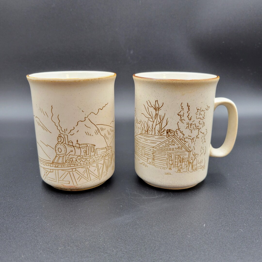 Manoir Collection Vintage Mugs Steam Train Railroad Cabin Cup Coffee ...