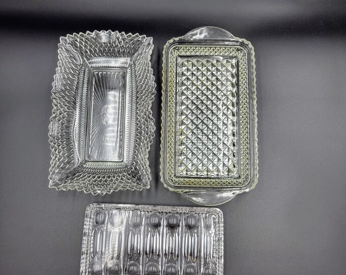 Glass Serving Trays Plates Set of 3 Clear Vintage Charcuterie Serving ...