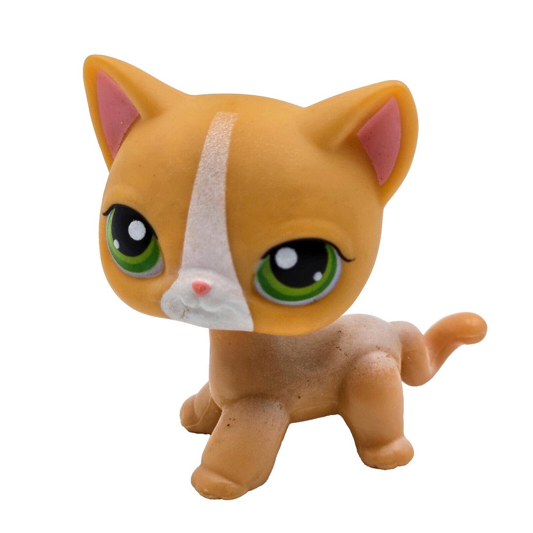 Littlest Pet Shop LPS Cat 72 Shorthair White Stripe Green Eyes Curious ...