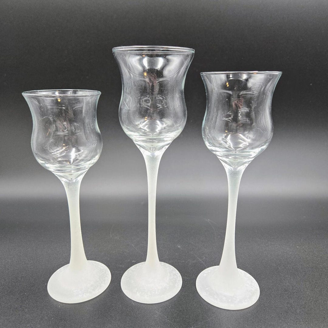 Partylite Iced Crystal Trio Set Frosted Stem Glass Votive Tealight ...