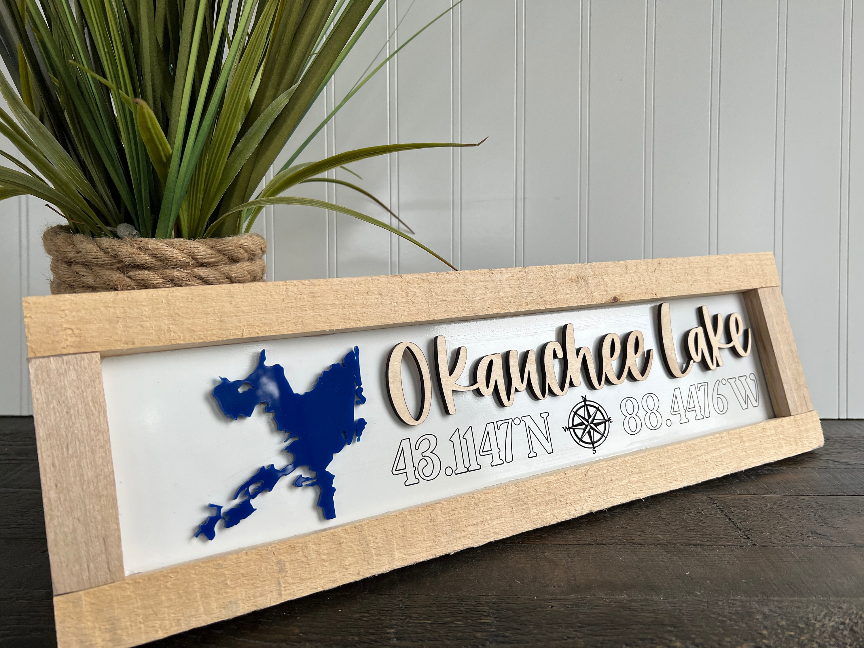 Custom Lake Sign, 18x5.5, Reclaimed Wood Frame, Coordinates, Lake Life ...