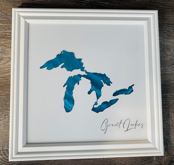 Great Lakes Map White Square Frame Lake House Decor Modern - Etsy
