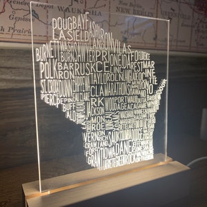 Wisconsin County Map LED Acrylic Lamp, Engraved Sign - Etsy