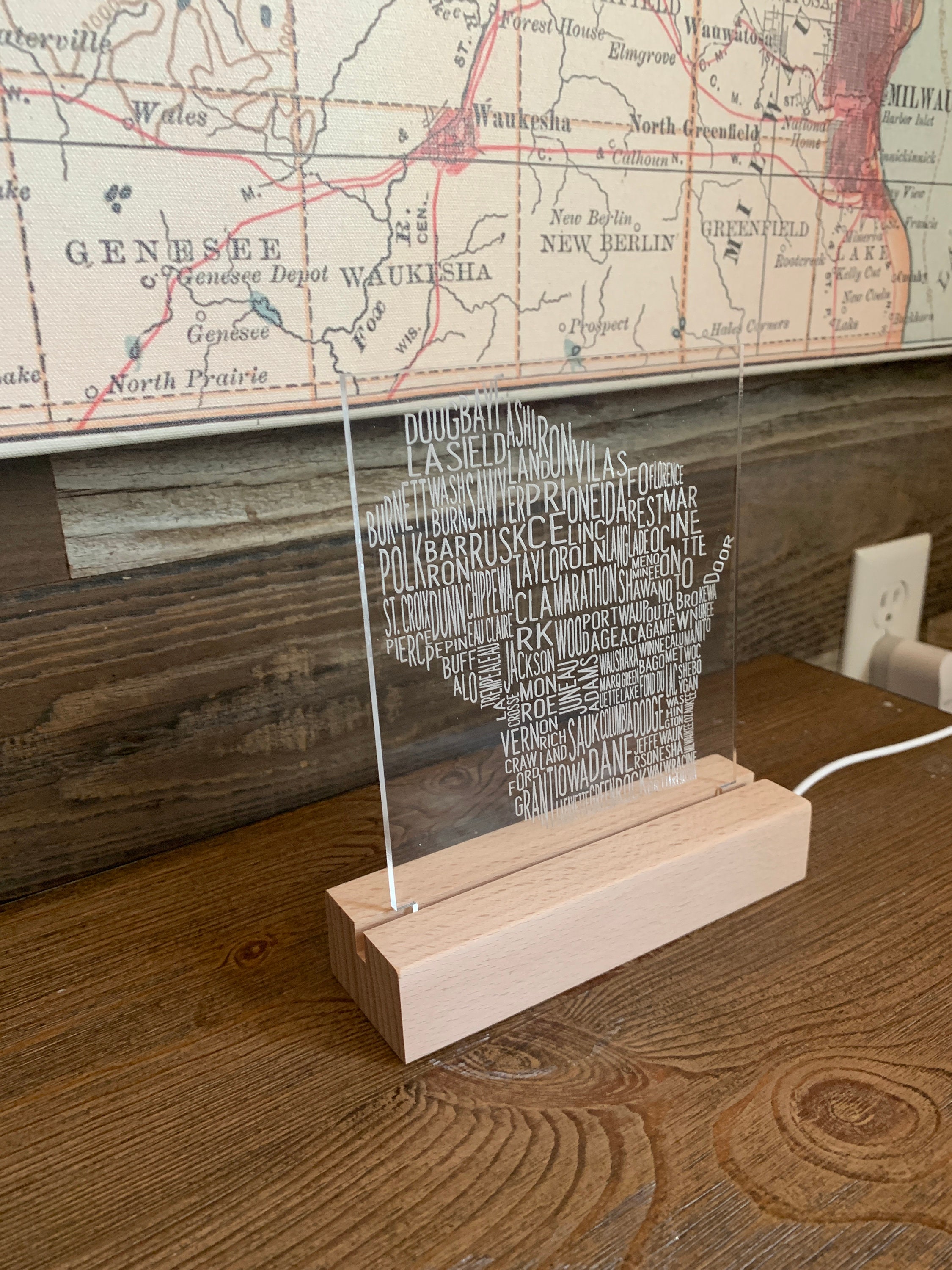Wisconsin County Map Led Acrylic Sign Accent Lamp - Etsy