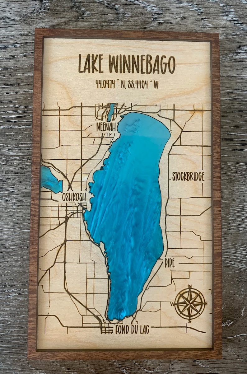Custom Lake Map, Lake Winnebago, Wood Map, Lake Art, Cabin Decor ...