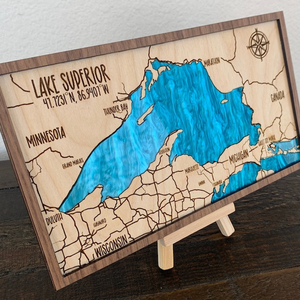 Lake Superior Map With Engraving - Etsy